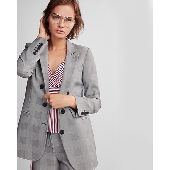 Express | Jackets & Coats | Express Oversized Grey Checked Blazer ...